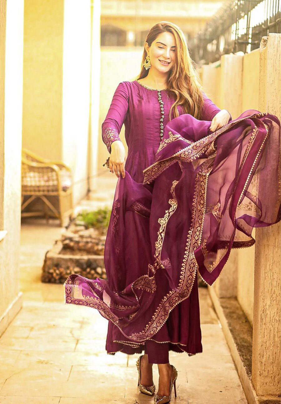 Plum Berry With Pants And Dupatta | Mubashira Usman